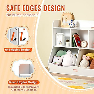 VEVOR Wood Kid Toy Storage Organizer with Bookshelf, 35" W Storage Cubby, Larger 5-Cubby Wood Toy Storage Cabinet, Children Book Toy Shelf for Kids Room, Playroom, Kindergarten, Nursery, White