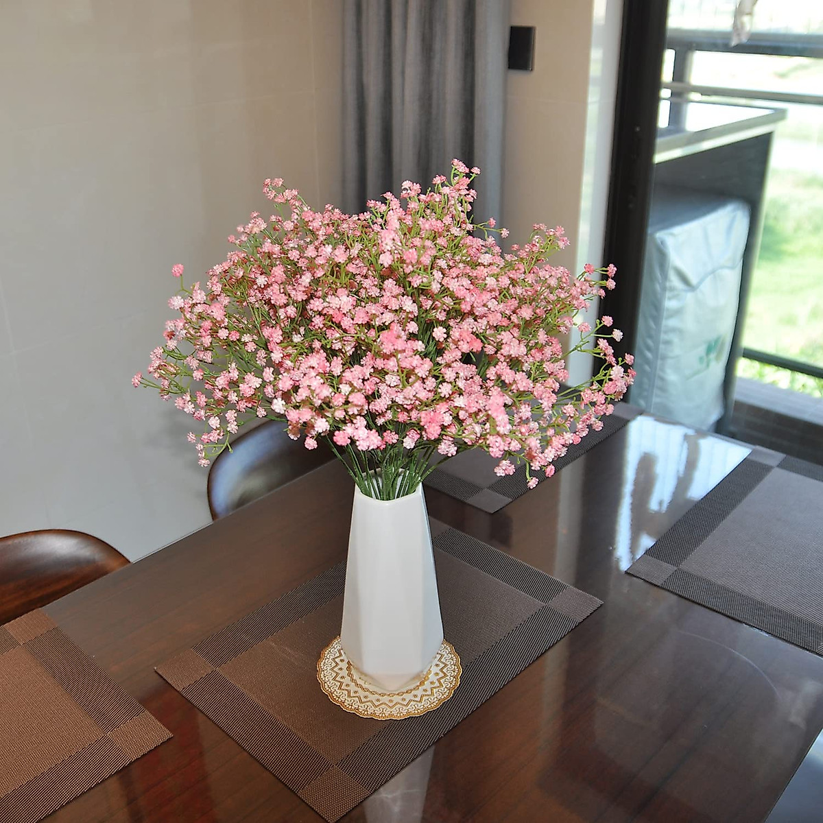 NC Simulation Baby Breath Flower 12PCS, Real Touch Artificial Gypsophila Bouquet Ribbon Home Garden Office Wedding Bouquet Hair Decoration Ornaments, Pink