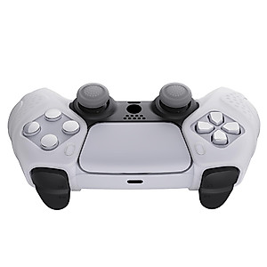 PlayVital Guardian Edition Ergonomic Soft Controller Silicone Case Grips for ps5 Compatible with Charging Station Rubber Protector Skins with Thumbstick Caps for ps5 Controller - Clear White