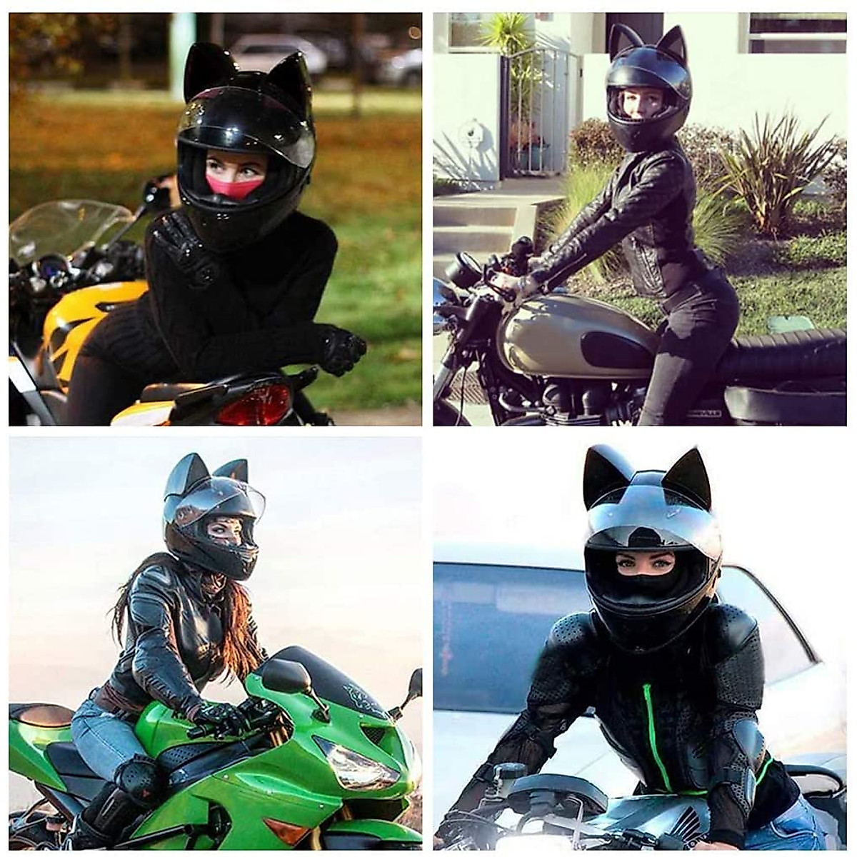 Adult Personalized Cat Ear Motorcycle Helmet,Men and Women Cool Cat Locomotive Motorcycle Full Face Helmet,DOT/FMVSS-218 Certification Standard,Suitable for All Seasons