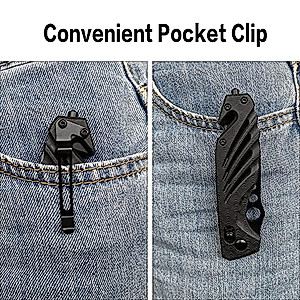 XIPHIAS 4.25" EDC Axis Lock Folding Pocket Knife Tactical Knife with Pocket Clip,Glass Breaker,Seat Belt Cutter Emergency Multitool FK045 (Stainless Steel Blade)