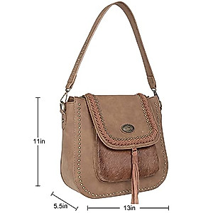 Womens Leather Purse Hair on Hide Handbag Concealed Carry Shoulder Bag Brown TR128G-918BR