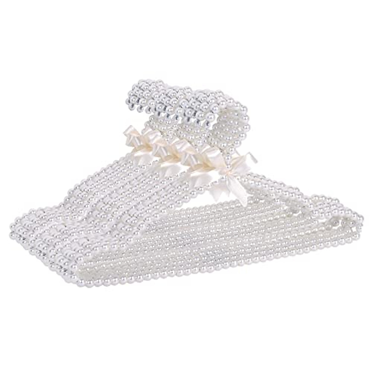 QTMY 20 Pack White Pearl Bow Clothes Hanger for Bride Wedding Dress,Shirt Bra Clothing Hangers (20 Pack)