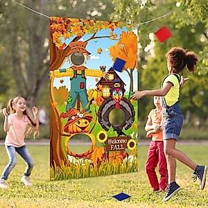 Thanksgiving Party Decorations, Thanksgiving Toss Game Turkey Pumpkins Sunflower Scarecrow Harvest Maple Leaves Background Autumn Forest Backdrop Natural Scenery Landscape Photo Background (Classic)