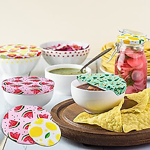 10 Pieces Bowl Covers Reusable in 5 Size Stretch Cloth Fabric Elastic Food Storage Cotton Bread Lids for Food, Fruits, Leftover (Summer Style)
