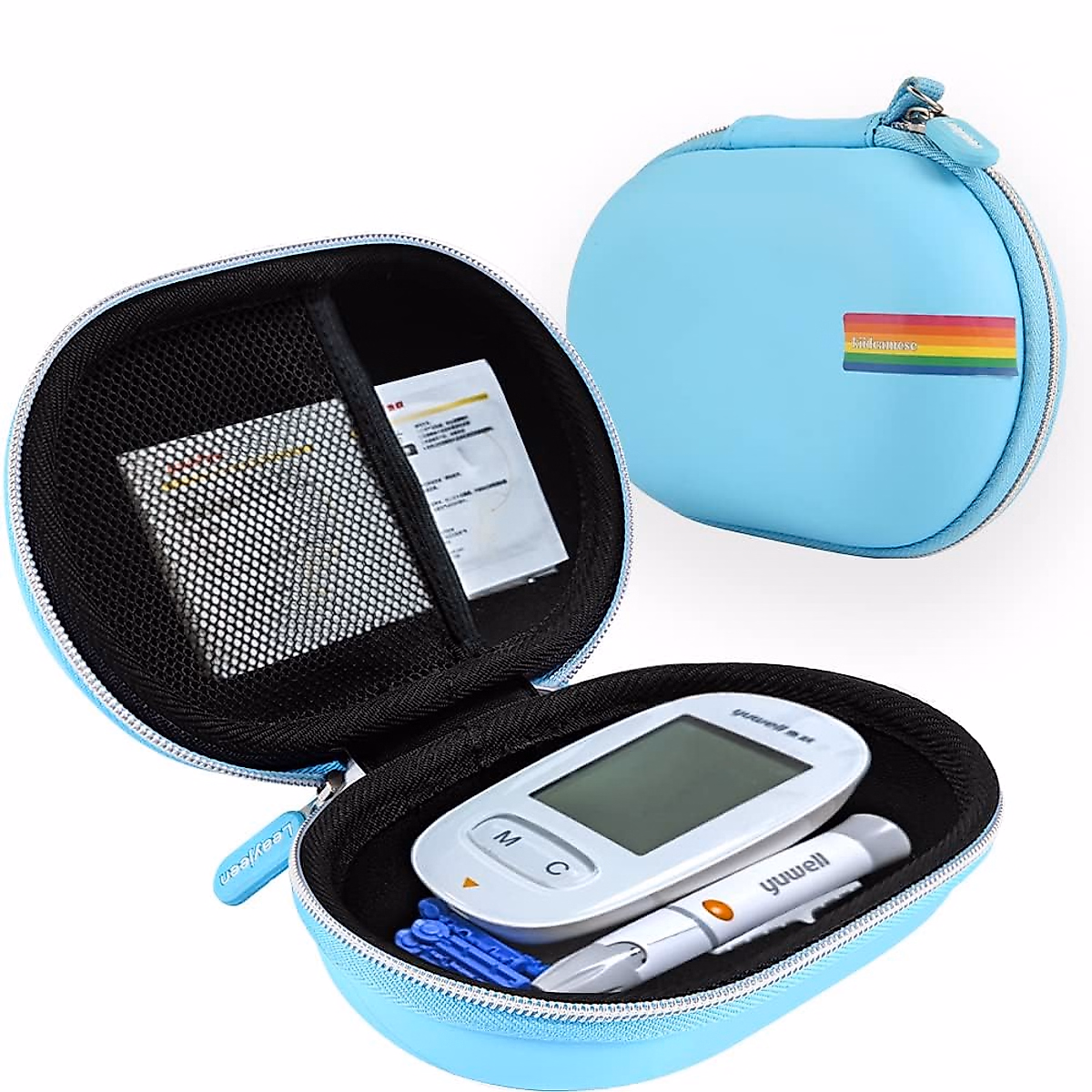 Leayjeen Portable Case Compatible with Blood Glucose Monitor Kit，Holds Glucometer, Lancing Device, Blood Sugar Test Strips,Lancets and Other Diabetic Testing Accessories-Blue(Case Only)
