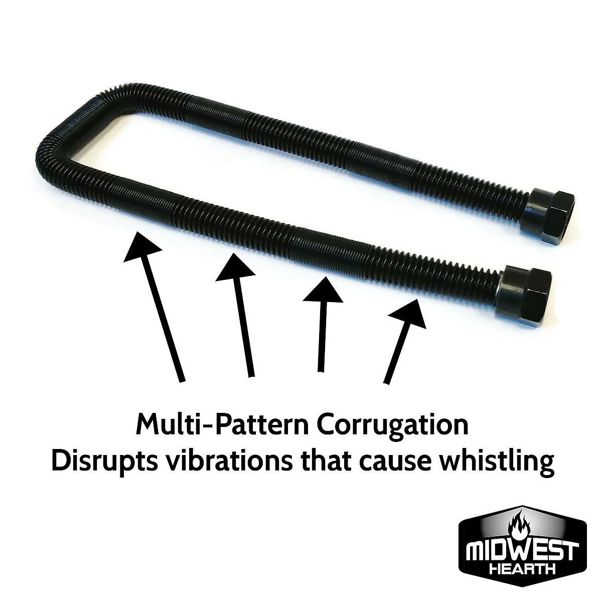 Midwest Hearth Whistle Free Gas Flex Line for Fire Pit and Fireplace - Black Coated Stainless Steel (30" Long)