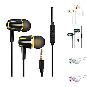 Earbuds Wired in-Ear Headphones with Microphone, in-Ear Earbud Headphones with Mic, Noise Isolating, Clear Sound, Ear Bud Tips, 3.5mm Jack Earphones for Phones and Laptops Black + Golden