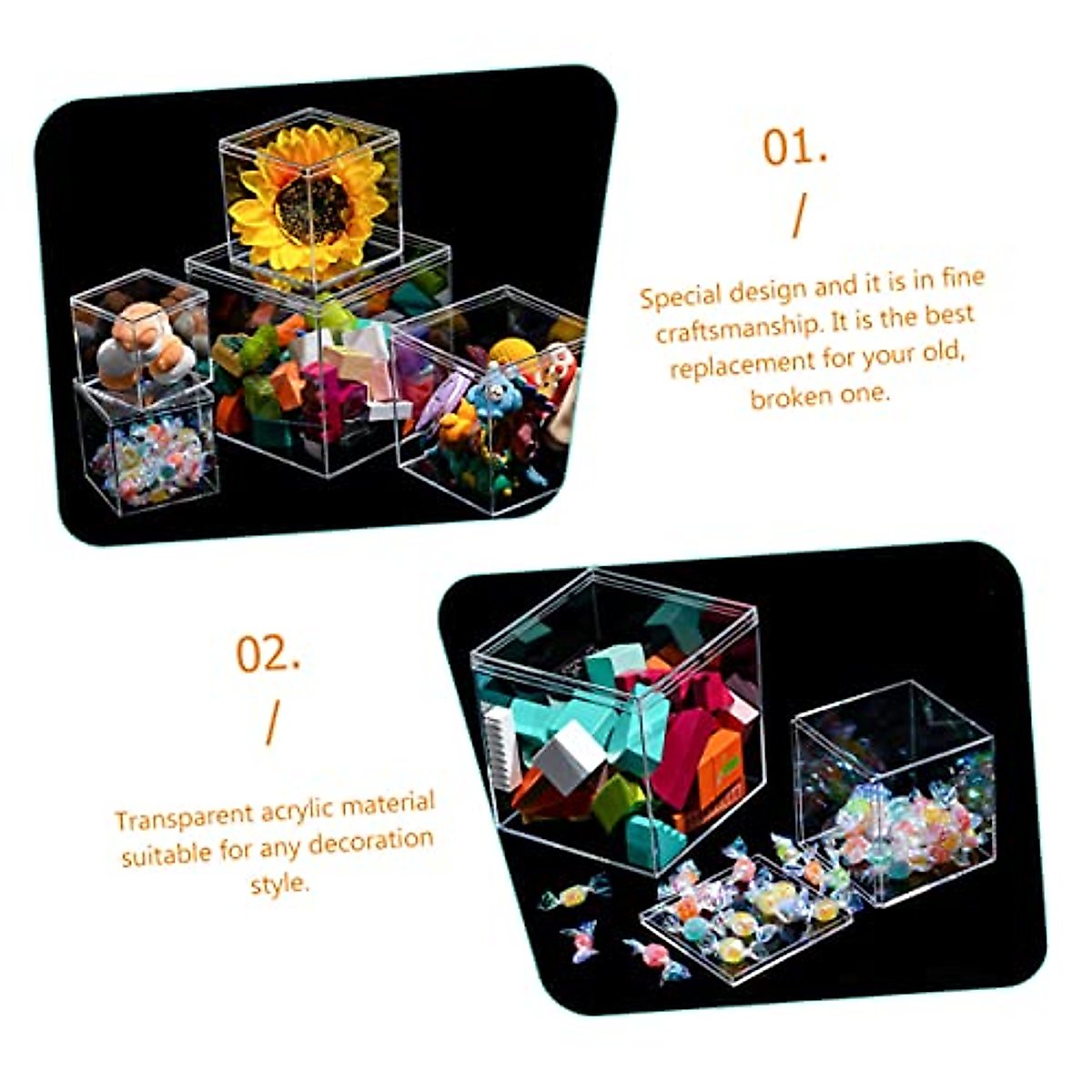 12pcs Lid Collectibles Square Plastic Candy Acrylic Treat Case Mini Items for Cube Cases Stackable Small Cubes Jewelry Container Showcase with Display Storage Clear Cm Containers