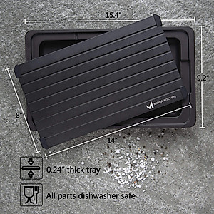 Extra Thick Fast Defrosting Tray - Dishwasher Safe Large Thawing Plate with Drip Tray Set - Non-Stick Coated Thawing Board for Frozen Meat and Food - No Plug Natural Defrost Miracle Thaw Master Mat