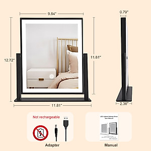 Makeup Mirror with Lights, Fashion Lighted Vanity Mirror with Dimmable Light, Smart Control, Adjustable Warm White/Natural/Daylight, Birthday Wedding Present, 360°Rotation (Black, 13inch)