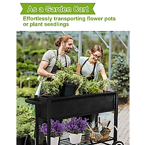 Fiwithy Raised Garden Bed with Legs for Outdoor Plants, Standing Elevated Planter Box Cart on Wheels for Vegetables Flower Herb Patio, Black