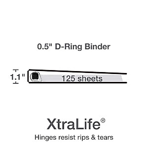 Oxford 3 Ring Binders, 0.5 inch ONE-Touch Easy Open D Rings, Durable Binders for School and Office, View Binder Covers, Xtralife Hinge, Non-Stick, PVC-Free, Black, Holds 125 Sheets, 6 PK (79901)