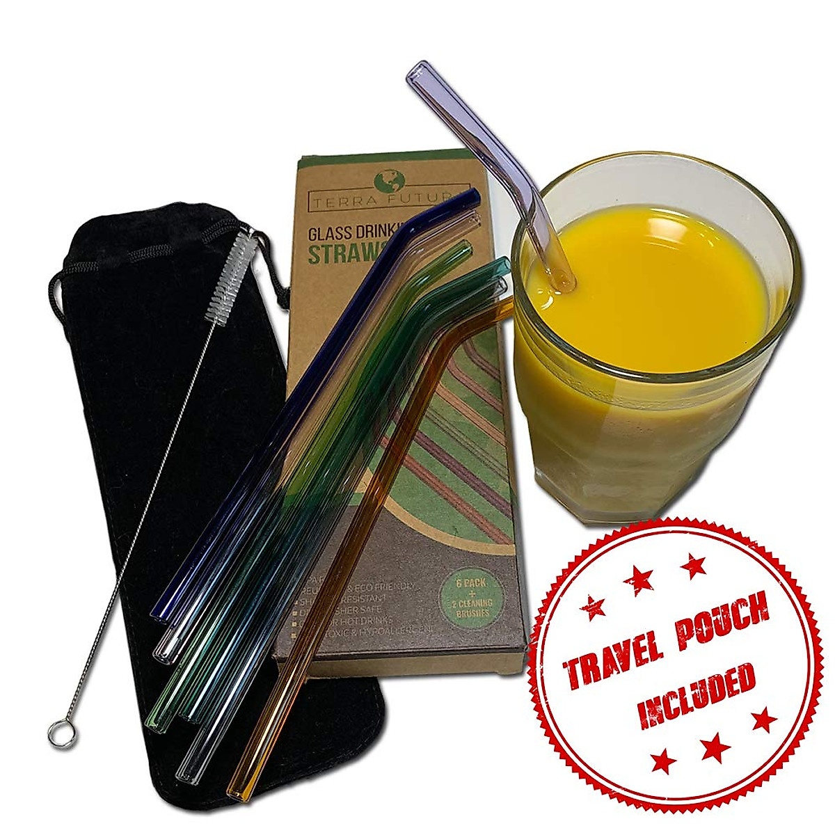 Reusable Glass Drinking Straws Set Of 6, Multi-Color 10" Long Straw for Yeti Tumbler, Ozark, Non toxic, Shatter Resistant,A Family Pack That Can Replace All Plastic, Silicone Or Metal Straws.