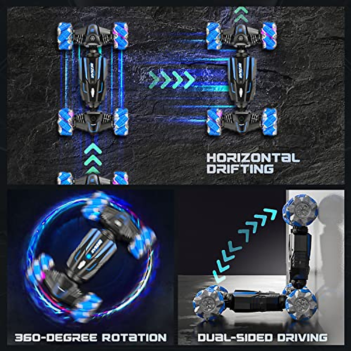 BEZGAR Remote Control Car - 2.4Ghz RC Stunt Car with Lighting, Sound & Smoke Effects, Indoor/Outdoor All Terrain Rechargeable RC Cars for Kids, Fun Toy Cars Birthday Gifts for Boys & Girls