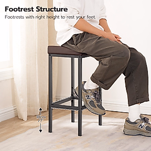 HOOBRO Bar Chairs, Set of 2 Counter Height Saddle Stools with Curved Surface, 24.8 Inches, 2.4" Thick Upholstery, for Kitchen and Dining Room, Brown and Black BC10BY01