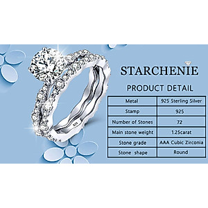 STARCHENIE 1.25 Ct Cubic Zirconia Engagement Rings Set for Women Sterling Silver CZ Wedding Bridal Ring Set