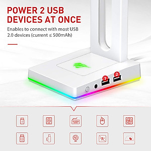 havit RGB Headphones Stand with 3.5mm AUX and 2 USB Ports, Headphone Holder for Gamers Gaming PC Accessories Desk (White)