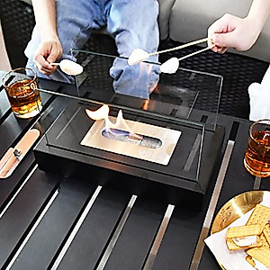 Tabletop Fireplace, Upgrades Rectangle Tabletop Bio Ethanol Fireplace Indoor Outdoor Fire Pit Portable Fire Bowl Pot Fireplace in Black, Realistic Burning, 13'' x 7'' x 8''