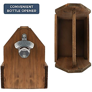 BIGTREE Handcraft Wooden Bottle Caddy with Built-In Metal Bottle Opener, 6-Pack Drinking Holder for Beer, Soda and Other Beverages