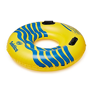 Swimline 17035ST Solstice River Rough 48" Round Heavy Duty Inflatable Inner Tube Swimming Pool 1 Person Lake Float with Handles, Yellow/Blue