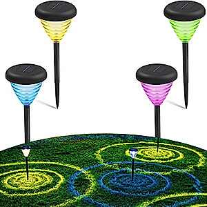 ASLIDECOR 4 Pack Solar Path Lights 2 Modes Warm White & RGB Color Solar Powered Garden Lights Waterproof for Walkway Lawn Yard