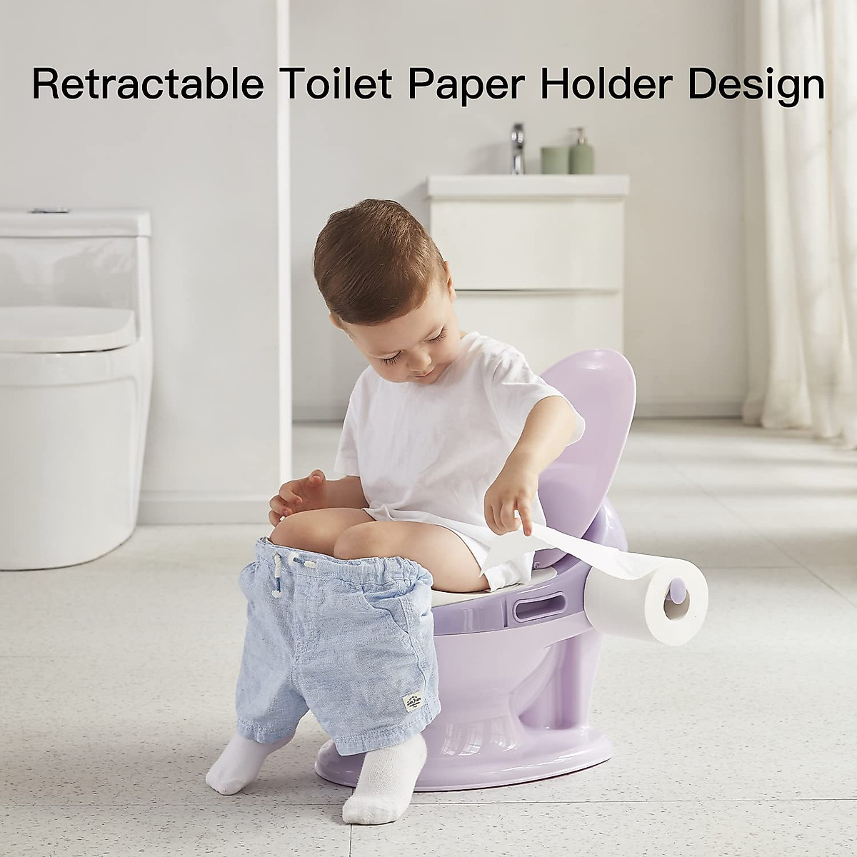 Toddler Potty, Gromast Baby Potty Training Toilet with Padded PU Seat and Removable Potty, Installation-Free Baby Toilet (Purple)