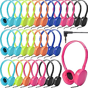 Flutesan 30 Pack Wired Headphones, Adjustable On Ear Headphones, Kids Headphones with Stereo, Children Headphones Earbuds for Kids, Boys, Girls, Schools, Laptop, Travel, Plane, Tablet (Mixed Colors)