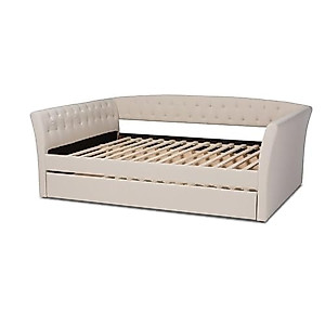 Baxton Studio Delora Modern and Contemporary Beige Fabric Upholstered Full Size Daybed with Roll-Out Trundle Bed