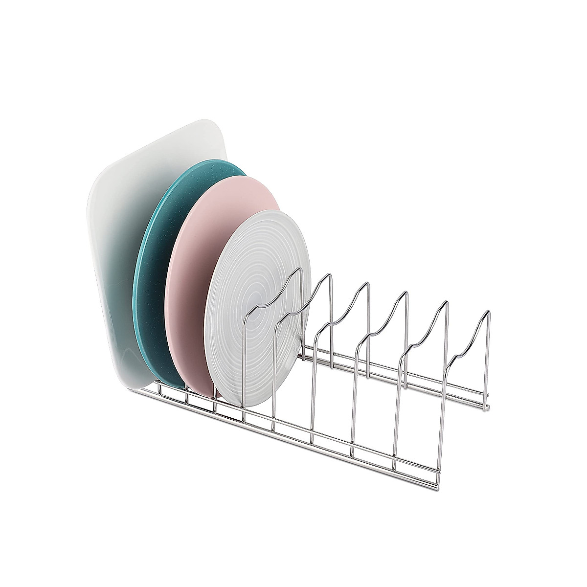 2 Pack HS Ideas Pot Lid Organizer, Kitchen Plate Rack Holder Rest,Pan and Pot Lid Holder for Cutting Boards, Bakeware, Cooling Rack, Serving Trays,Pantry and Cabinet Holder - Silver Finish…