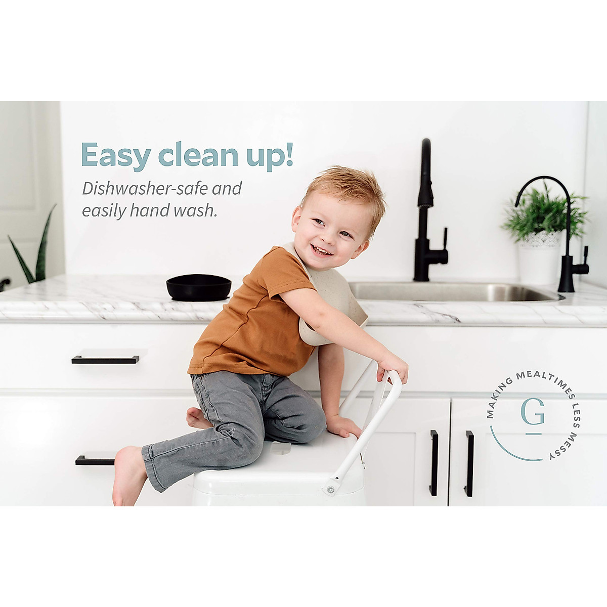 Goobie Baby Silicone Baby Bib with Food Catcher - Adjustable Waterproof Feeding Bib for Babies and Toddlers 4 to 36 Months for Girl and Boy - Modern, Soft, Easy to Clean (Speckled Sand)