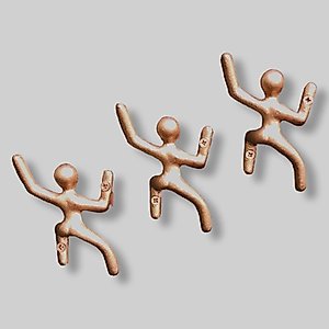 VINTAGE BARN 3 Unique Decorative Wall Hooks for Hanging Keys, Coats or Towels for The Bathroom. Ideal for Pool Area. Sturdy Cast Iron. Brass/Gold Finish. 5"