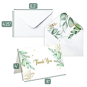 Mr. Pen- Thank You Cards with Envelopes, 20 Pack, 4” x 6”, Greenery Gold Foil Design, Thank You Notes with Envelopes Set, Thank You Cards Wedding, Blank Thank You Cards with Envelopes