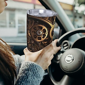 quopvn Cool Steampunk Gears Print 20oz Car Cup Ps Material Lid, Perfect For Hot & Cold Drinks