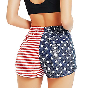 American Flag Shorts Women Sparkle Shiny Hot Pants Dance Yoga Disco Clothes