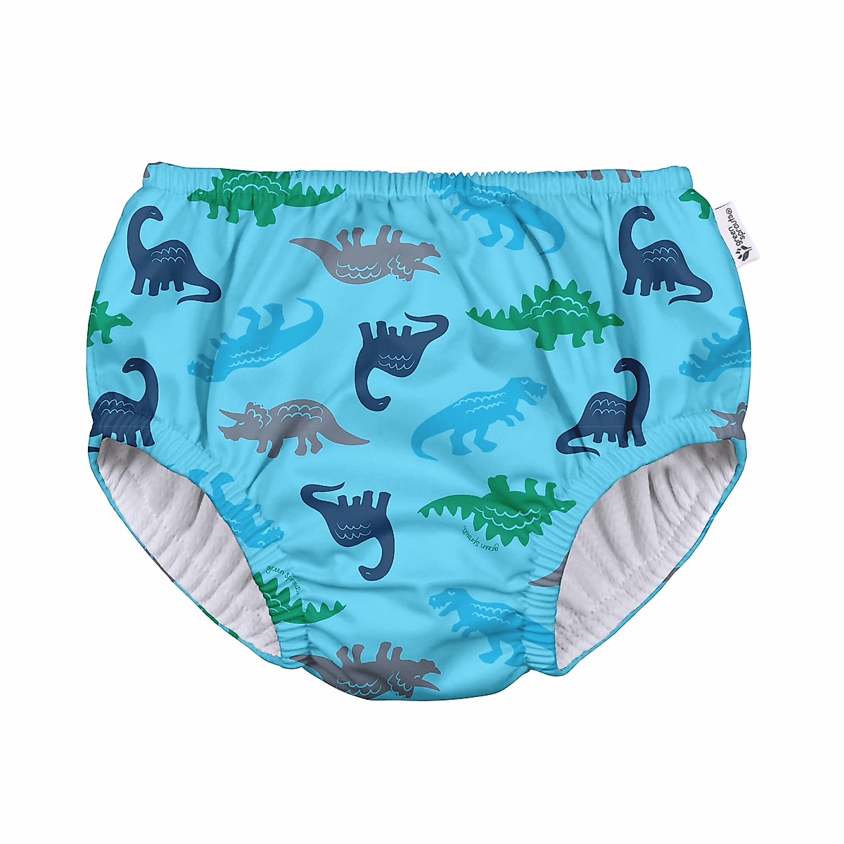 green sprouts Boys' Reusable Pull-up Swim Diaper, Aqua Simple Dino, 3T