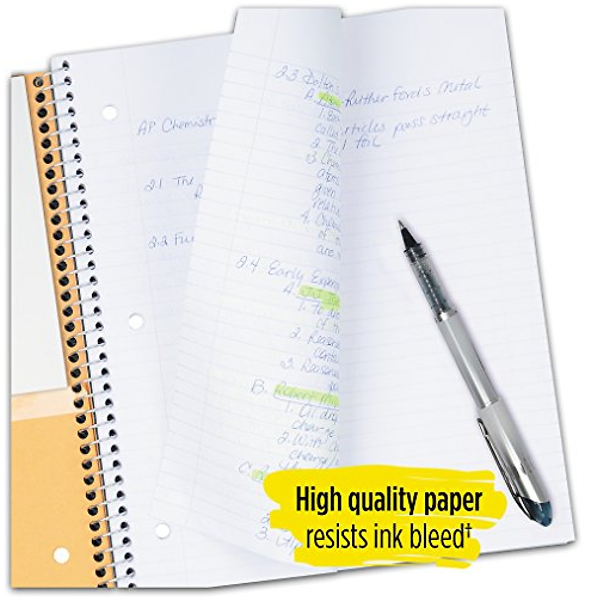 Five Star Spiral Notebook, 3 Subject, College Ruled Paper, 150 Sheets, 11" x 8-1/2", Yellow (73497)