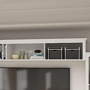 AIEGLE Entertainment Wall Unit Set with Bridge, Modern TV Stand with Glass Doors & Shelves, Large Console Table for TVs Up to 70", Living Room Storage Bookshelf Set, White (102" Wx14.6 Dx78.2 H)