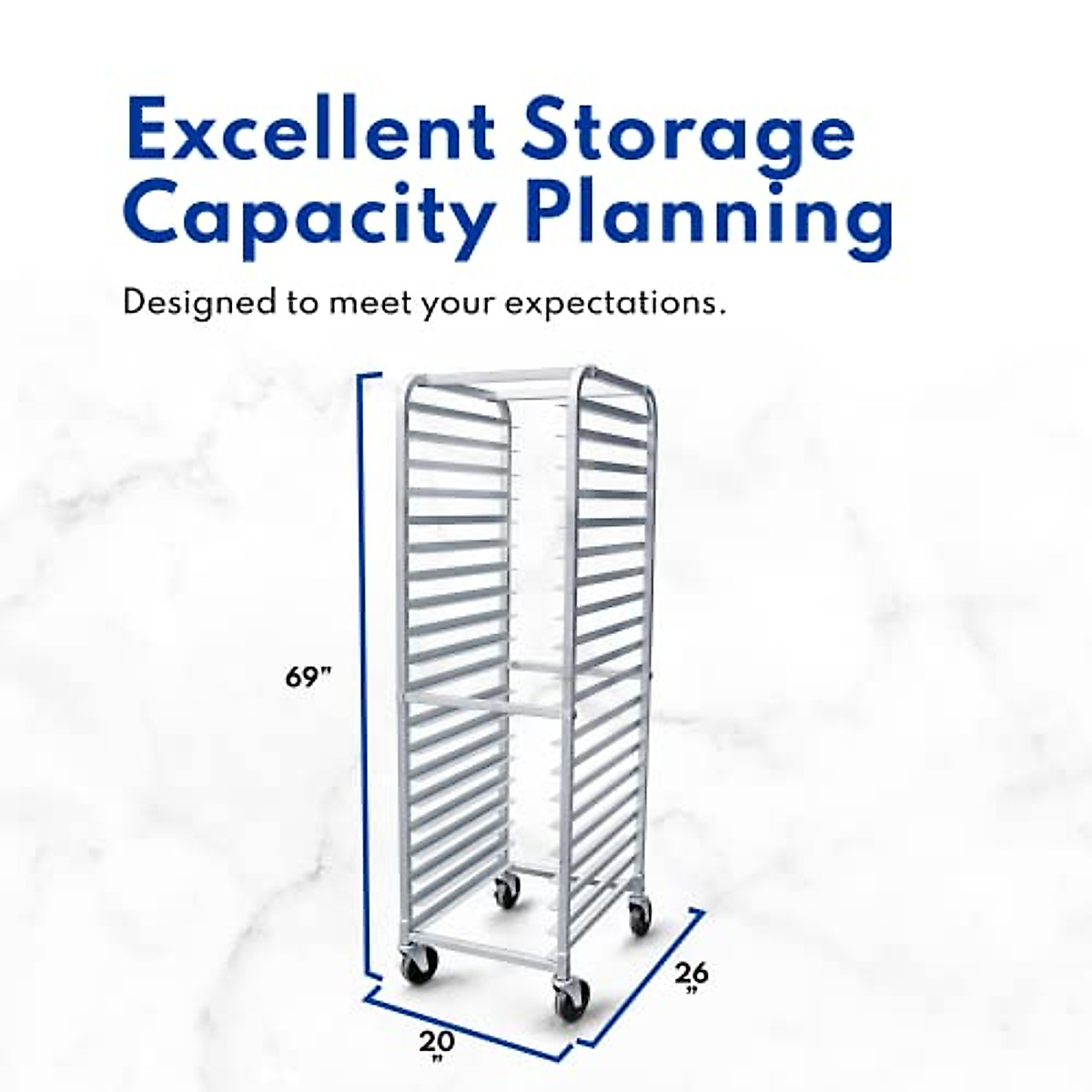 New Star Foodservice 36527 Commercial-Grade Aluminum 20-Tier Sheet Pan/Bun Pan Rack, 26" L x 20" W x 69" H with Brake Wheels