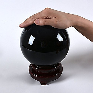 LONGWIN 150mm(5.9 inch) Big Divination Black Crystal Ball for Witchcraft Obsidian Healing Crystals Home Decorations Meditation Ornaments