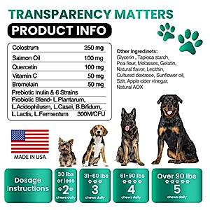 Dog Allergy Relief Chews - Dog Itch Relief - Probiotics, Omega 3 Fish Oil + Colostrum - Itchy Skin Relief - Seasonal Allergies - Anti Itch Support & Hot Spots - Immune Health Supplement - Made in USA