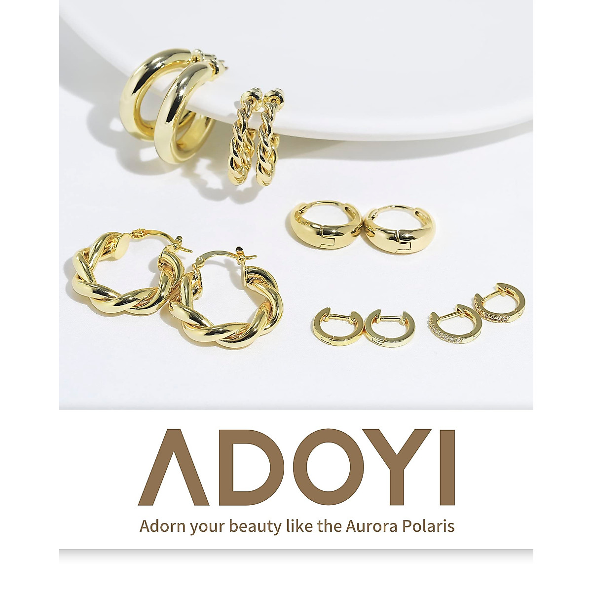 Adoyi Gold Hoop Earrings, Small Gold Hoops Earrings Chunky Huggie Hoop Earrings Set for Women 14K Gold Plated Lightweight Jewelry Birthday Christmas Gifts for Her 3/6/9 pairs