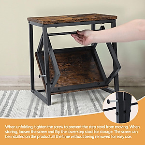 LIANTRAL Step Stool for Adults Kids, Sturdy Metal Frame Wooden Board Step Stool Helper, Supports Up to 350lb, Foot Stool, 2 in1 Step Stool for High Bed Kitchen Bathroom, Rustic Brown