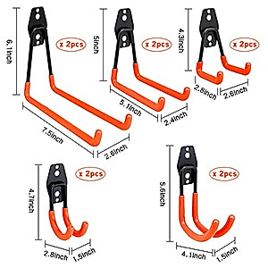 ZNCMRR 10 Pack Steel Garage Storage Utility Double Hooks, Heavy Duty Wall Hooks for Organizing Various Tools, ladders,Bulk Items, Bikes, 5 Sizes