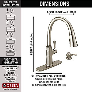 Delta Faucet Spargo Brushed Nickel Kitchen Faucet, Kitchen Faucets with Pull Down Sprayer, Kitchen Sink Faucet, Faucet for Kitchen Sink, Soap Dispenser, SpotShield Stainless 19964Z-SPSD-DST