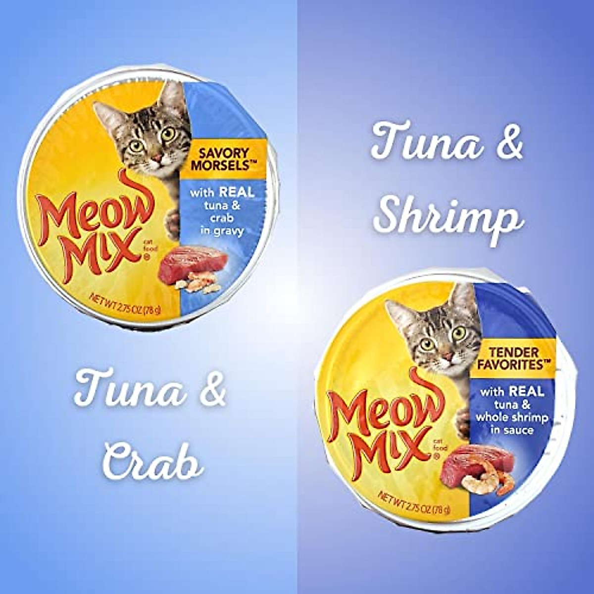 Meow Mix Wet Cat Food Variety Bundle | 6 Flavors, (2) Cups Each: Tuna Shrimp, Salmon Ocean Fish, Tuna Crab, Chicken & Liver, Chicken Beef, and Turkey & Giblets (2.75 OZ.) | Plus Kitty Toy and Magnet!