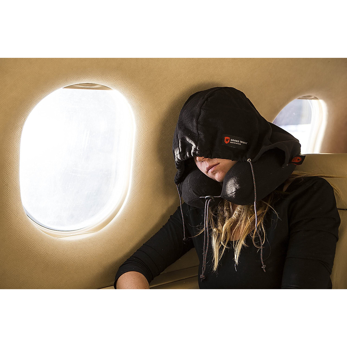 Grand Trunk Hooded Travel Pillow: 360 Neck and Head Support, High-Grade Memory Foam, Adjustable Light-Blocking Hood, Carry Bag Included - Perfect for Car or Airplane Sleeping