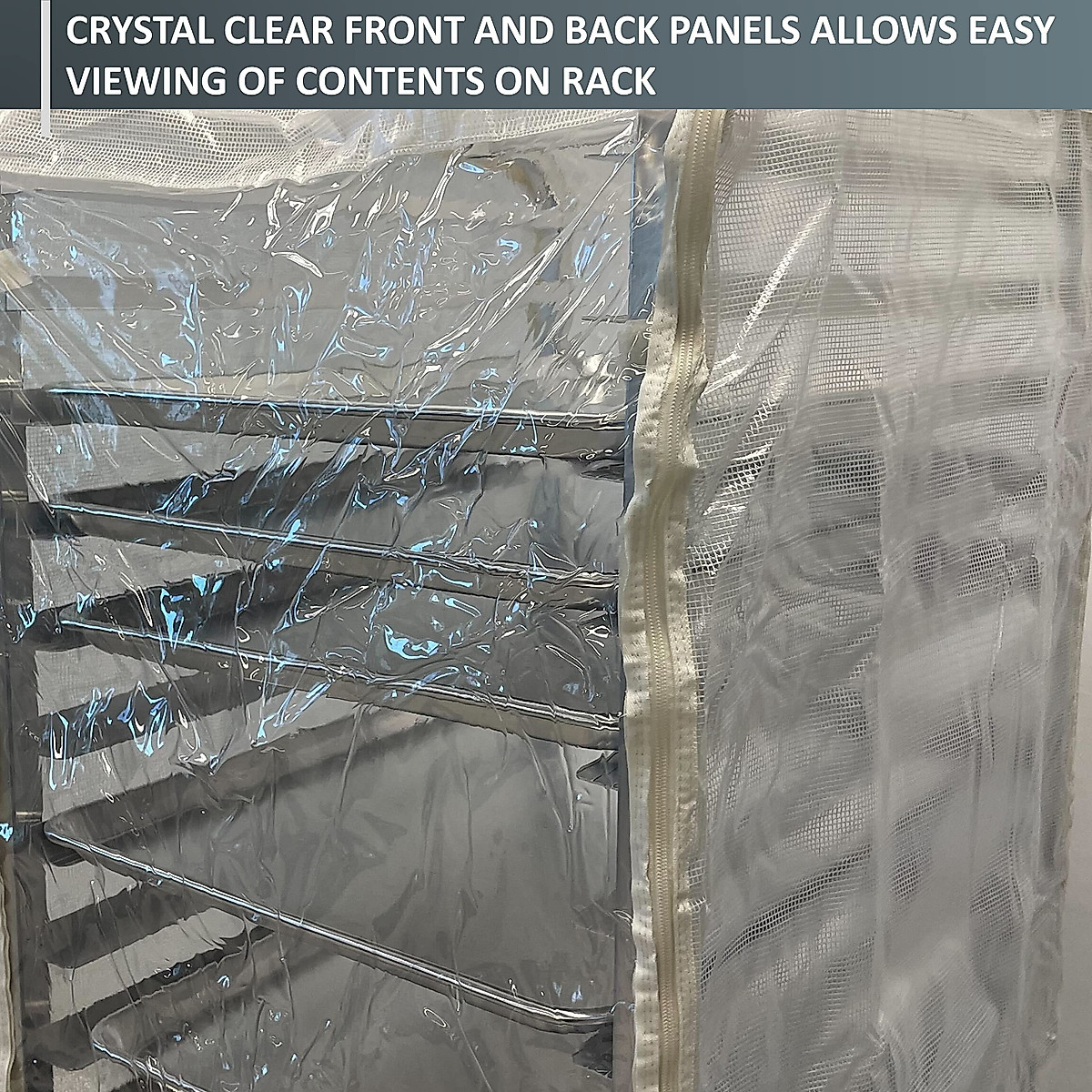 Formosa Covers | Bun Rack Cover For Bread Proofing Protecting Storage for Food, Pastry, Pizza Dough, Donut Sheet Pan Service Baked Goods Commercial Grade Side or Front Load 20 Tier, 26"W x 21"D x 63"H (All PVC Clear, White)