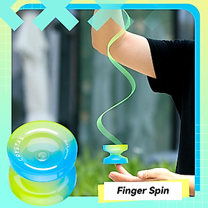 Yoyo K2 Crystal - Professional Responsive Yoyo for Kids Beginners, Dual Purpose Yo-Yo for Advanced + Extra Unresponsive Yo Yo Bearing + 12 Yoyo Strings+Storage Bag + Removal Tool ( SkyBlue Yellow)