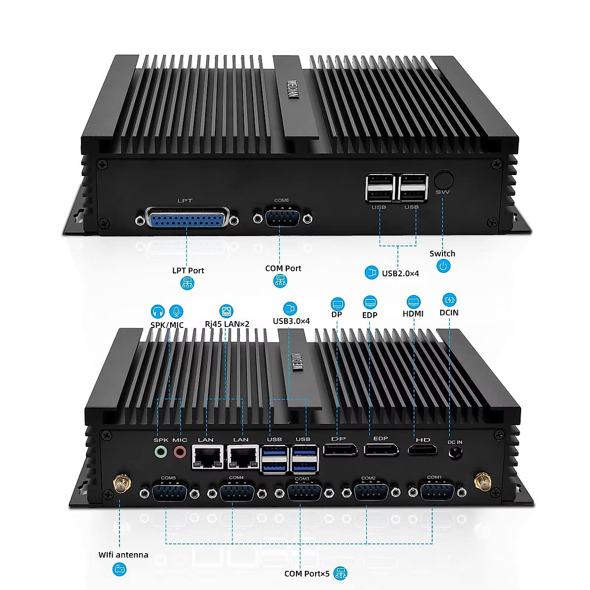 Mini Desktop Computer, Core i7-8550U, 32GB DDR4 RAM 1TB SSD, 4K@60Hz Triple Display HDMI, DP, EDP, Dual Gigabit Ethernet, 4USB2.0, 4USB3.0, 6RS232 COM, LPT port, Dual Band WiFi, Bluetooth4.2, Win11